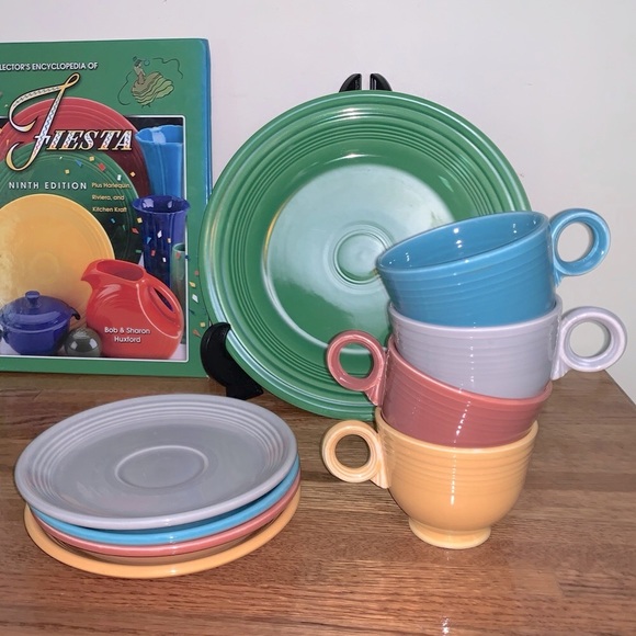 Fiesta | Dining | Vintage Fiesta 4 Tea Cup And Saucer Sets Turquoise ...
